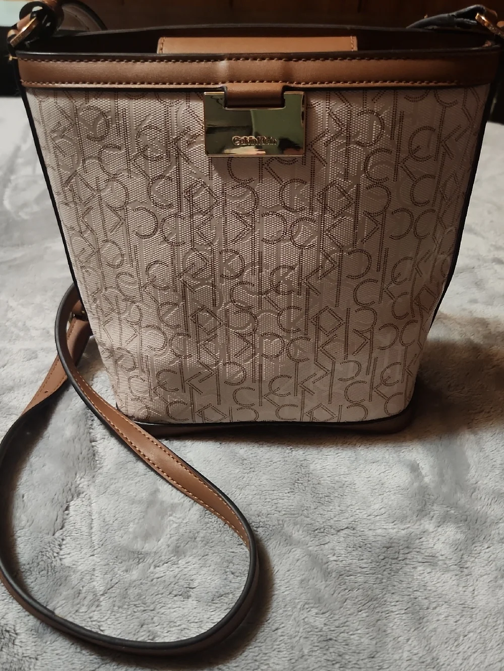 Calvin Klein | Bags | Calvin Klein Cream And Tan Monogram Crossbody ...